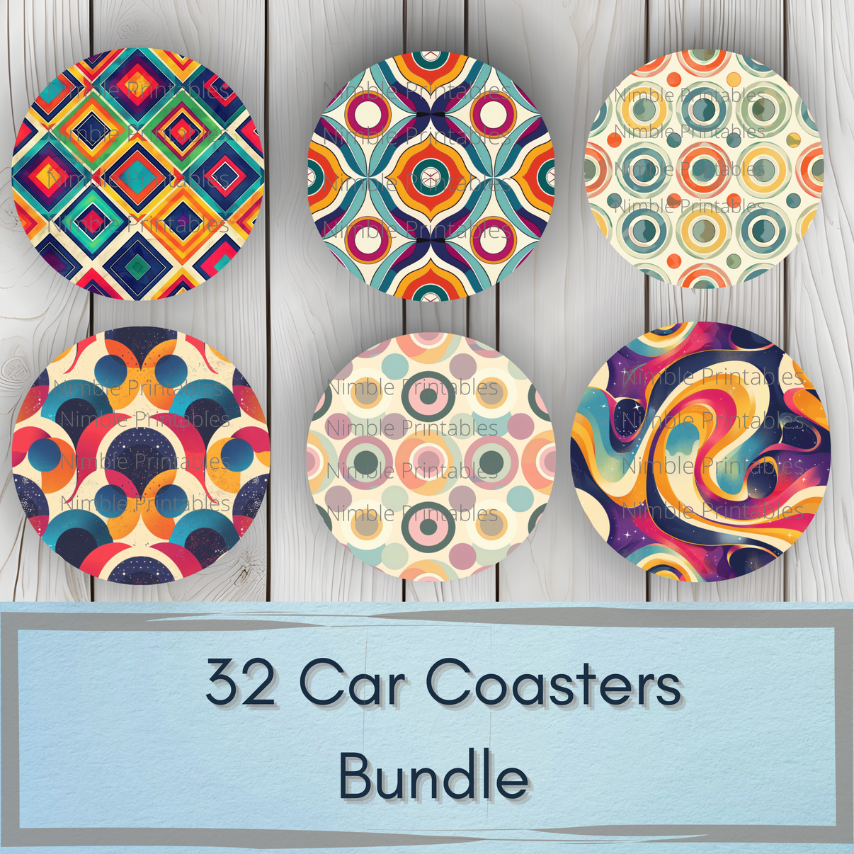 Retro Pattern Car Coaster PNG, Retro PNG, Car Coaster PNG, Instant Dow ...