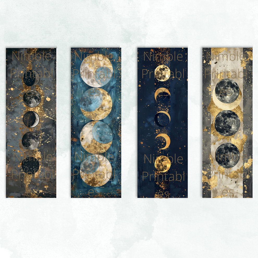 Printable Bookmarks Bundle Celestial Moon, Digital Downloads, Watercol ...
