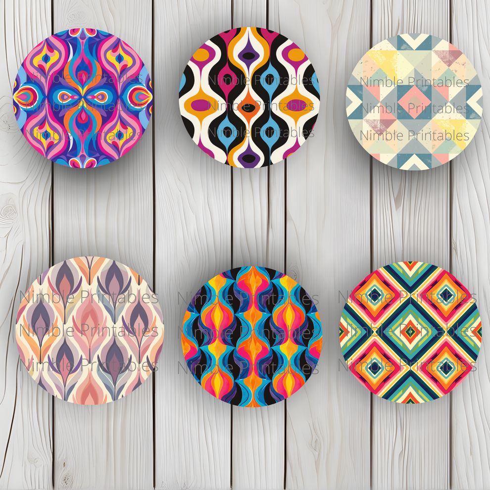 Retro Pattern Car Coaster PNG, Retro PNG, Car Coaster PNG, Instant Dow ...