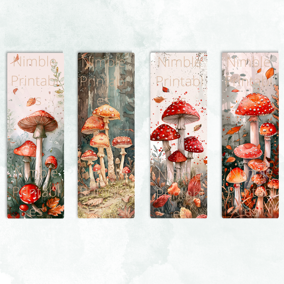 Printable Bookmarks Bundle Cottagecore Mushroom, Digital Downloads, Wa ...