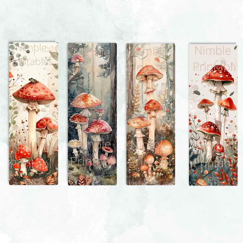 Printable Bookmarks Bundle Cottagecore Mushroom, Digital Downloads, Wa ...