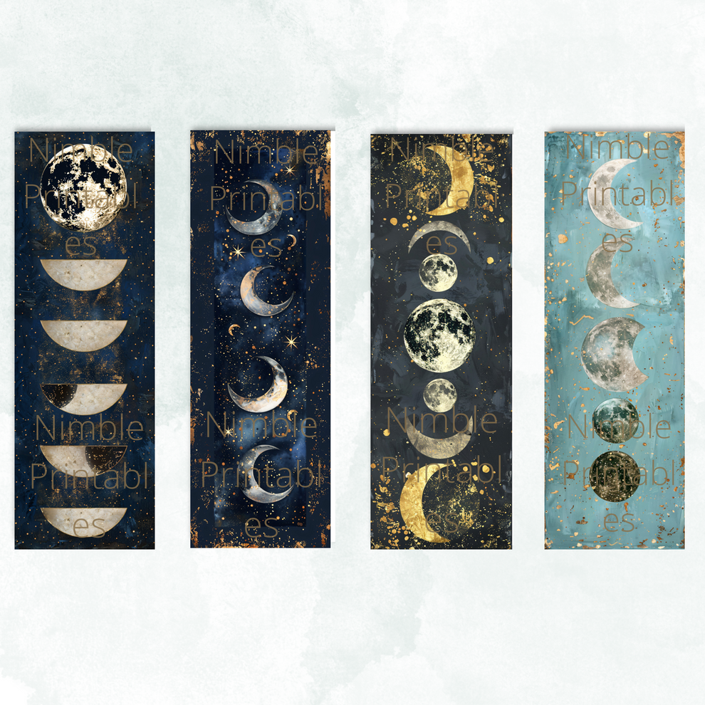 Printable Bookmarks Bundle Celestial Moon, Digital Downloads, Watercol ...
