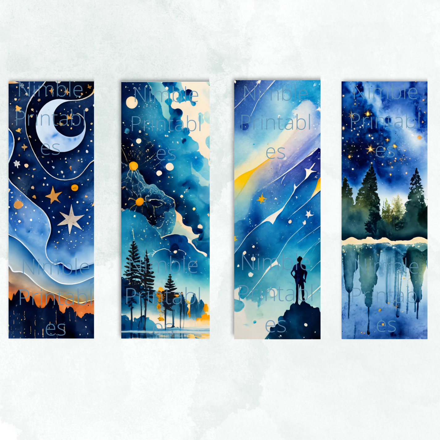 Printable Bookmarks Bundle Night Sky Theme, Digital Downloads, Waterco ...