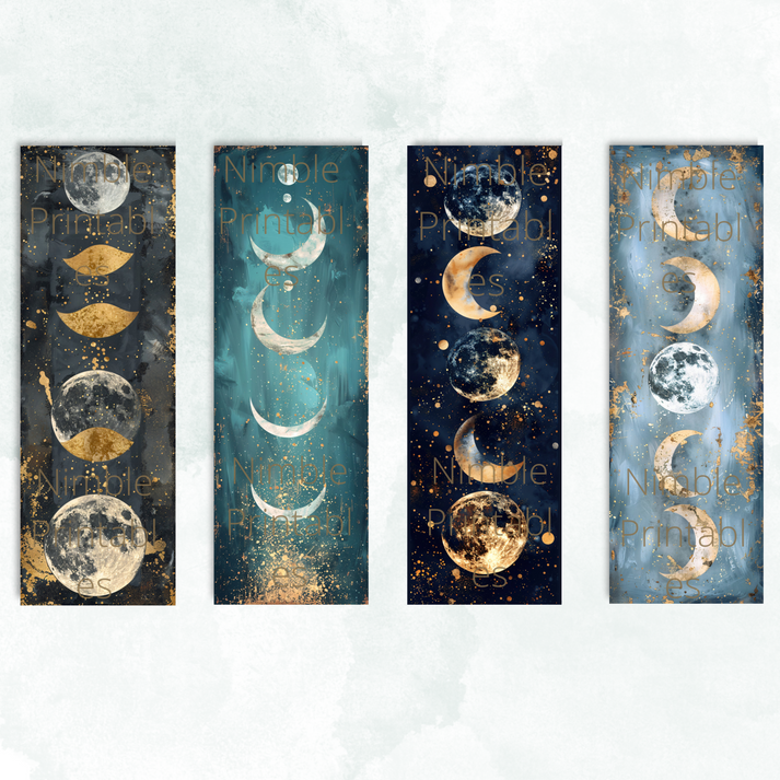 Printable Bookmarks Bundle Celestial Moon, Digital Downloads, Watercol ...