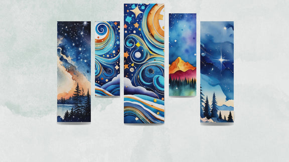 Printable Bookmarks Bundle Night Sky Theme, Digital Downloads, Waterco ...